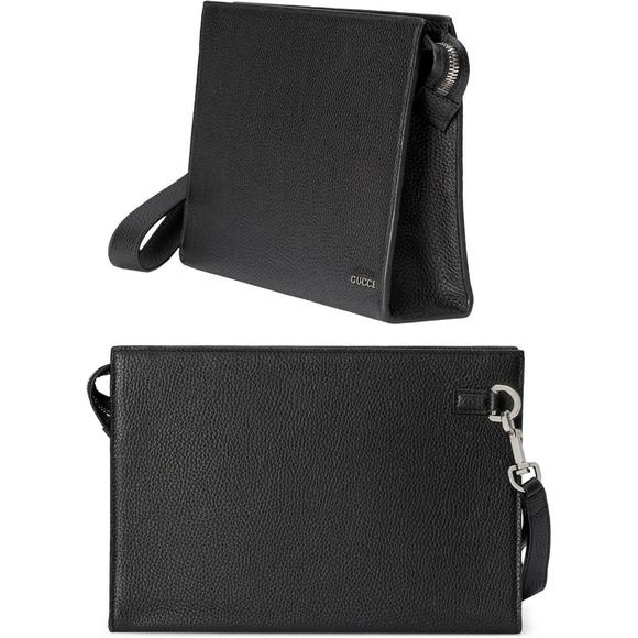 Gucci | Bags | Gucci Black Embossed Shoulder Leather Pouch | Poshmark